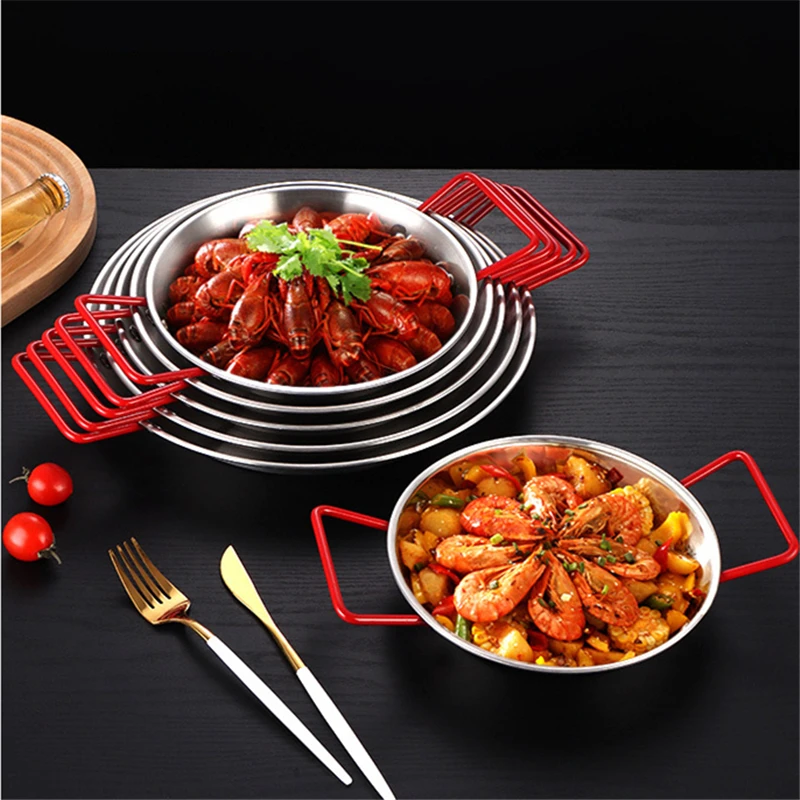 18-24-32cm-Double-Ear-Spanish-Paella-Plate-Stainless-Steel-Seafood ...