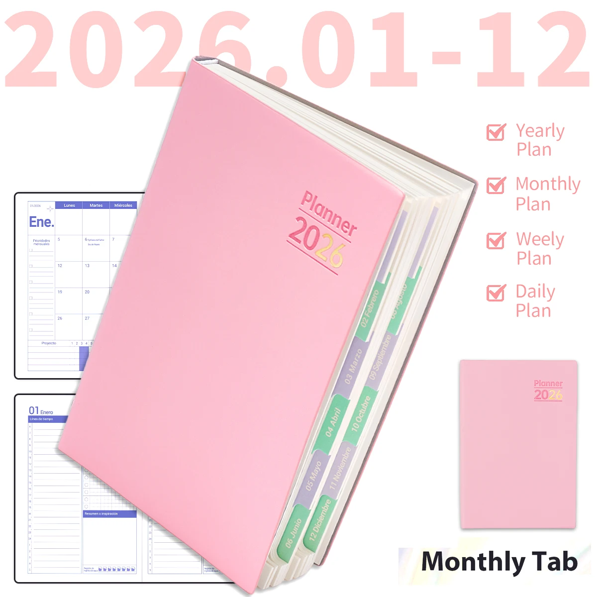 Weekly Monthly Planner 2026 A5 Organizer, Journal with Tabs, Elastic ...