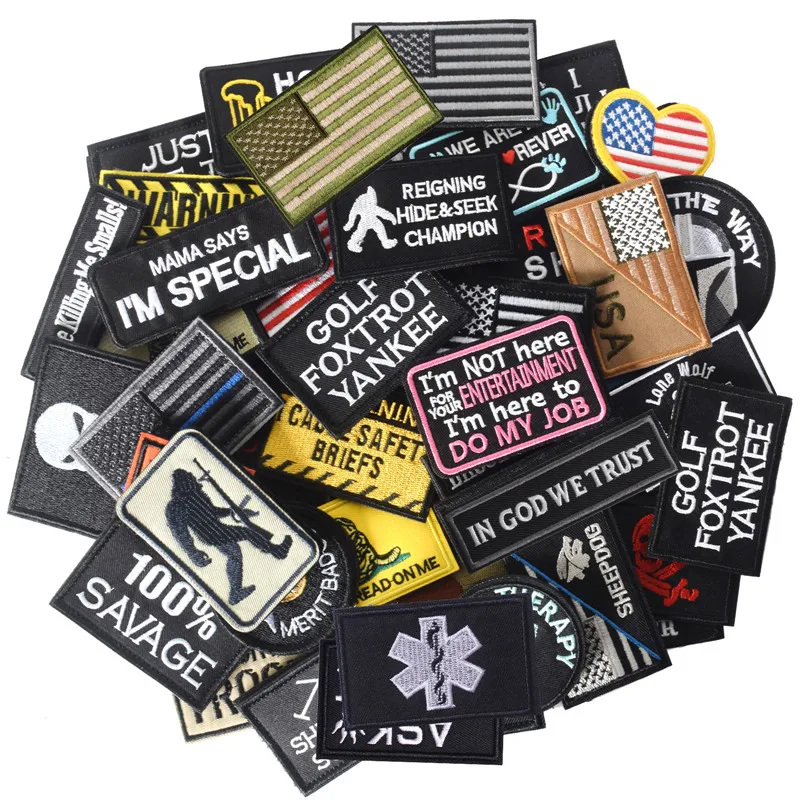 Random Set of 20Pcs Tactical Embroidery Patches 3D Embroidered Morale ...