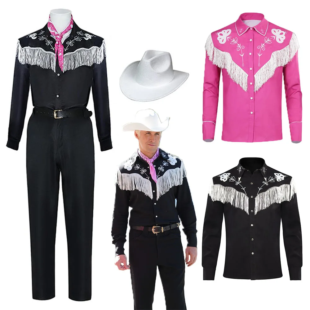Ken-Cosplay-Tassels-Shirt-Barbier-Pink-Shirt-Black-Cowboy-Jacket-Hat ...