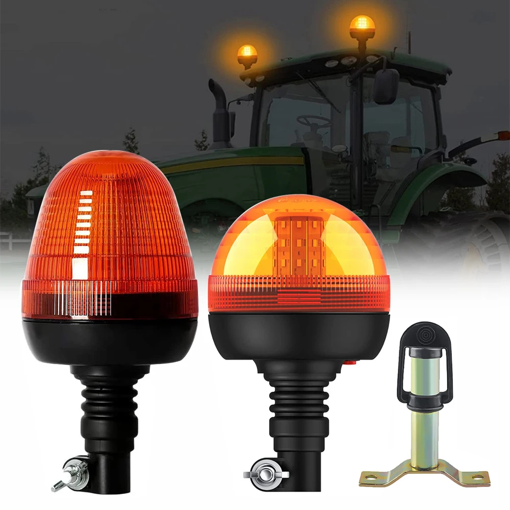 12V 24V LED Amber Tractor Strobe Warning Light Beacon Rotary Flashing ...