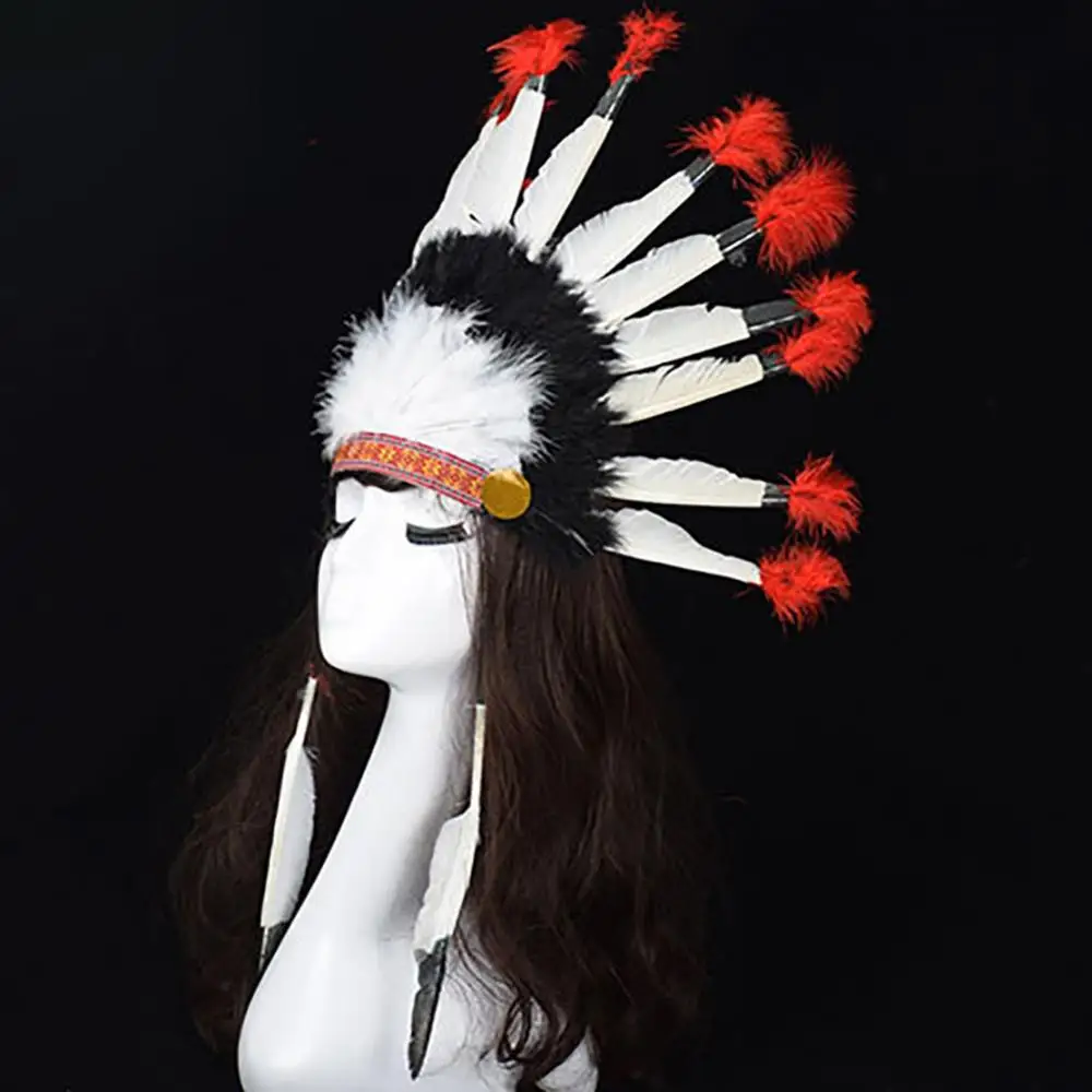 Prop Cosplay Headwear Headdress Hat Indian Chief Style Feather ...