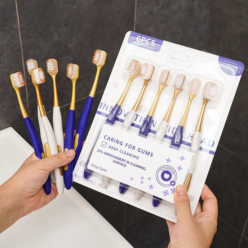 Toothbrush Wide Head Household 6 PCs Unisex Adult Soft-Bristle Toothbrush