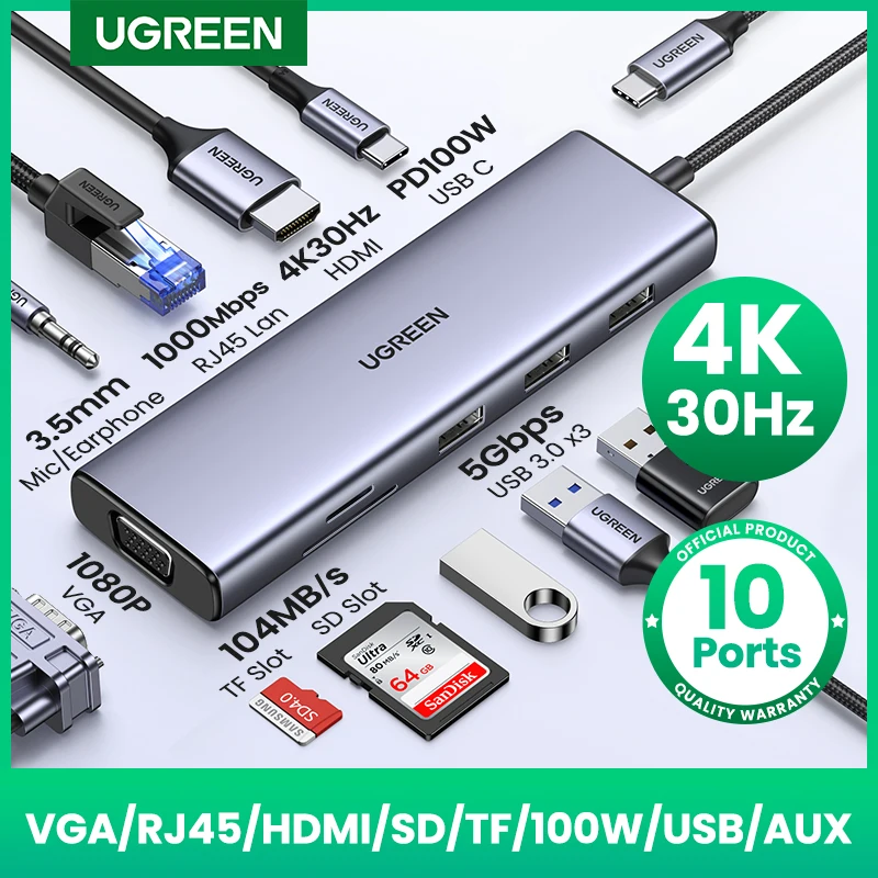 UGREEN USB HUB 4K HDMI Adapter USB C to RJ45 USB 3.0 PD 100W Dock for ...