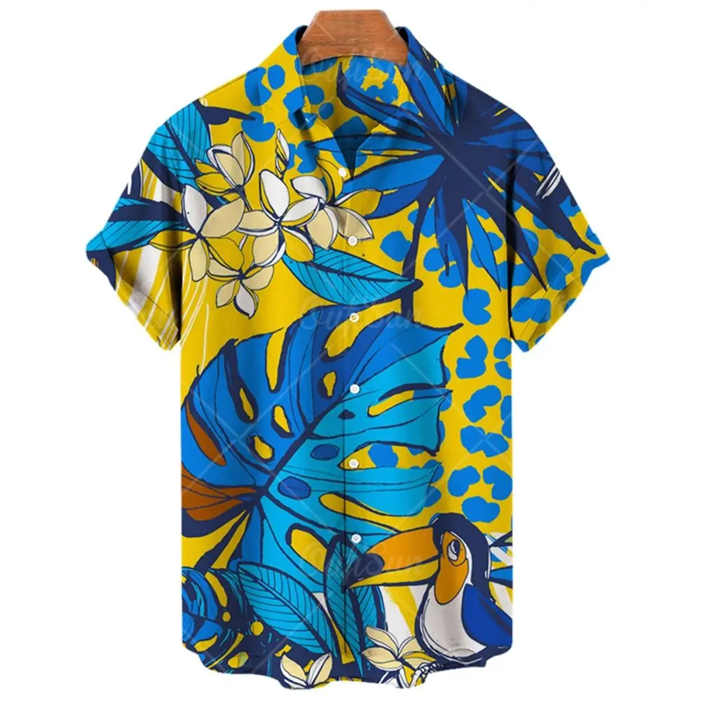 Mannen Hawaiian Shirts Fashion Casual Planten Gedrukt Strand Aloha Shirt Korte Mouwen Tops Tees ...