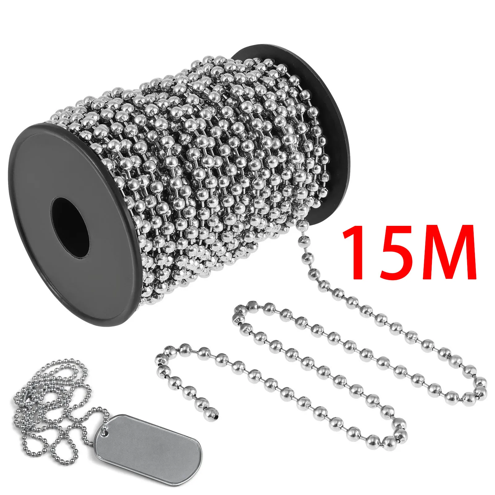 Collar de cadena con cuentas de bolas de acero inoxidable de 15m, 4,5mm ...