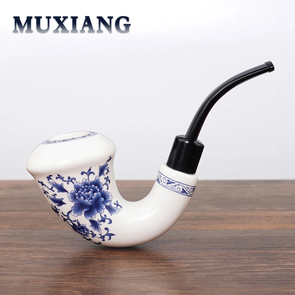 Ceramic-Smoking-Pipe-with-Bent-Acrlyic-Stem-Mouthpiece-Filter-Screen ...