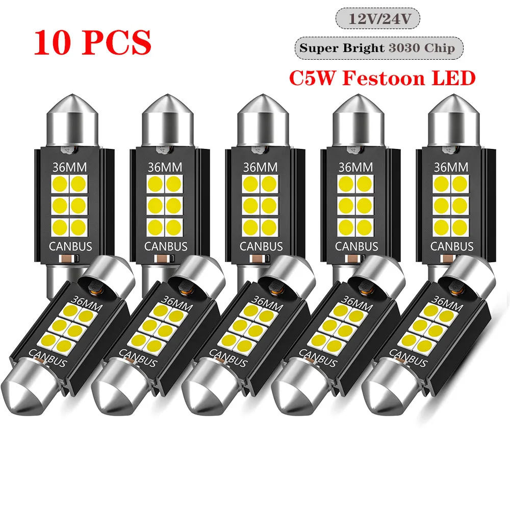 DXZ-10Pcs-C5W-LED-Bulbs-Canbus-Festoon-31MM-36MM-39MM-41MM-3030-chip ...