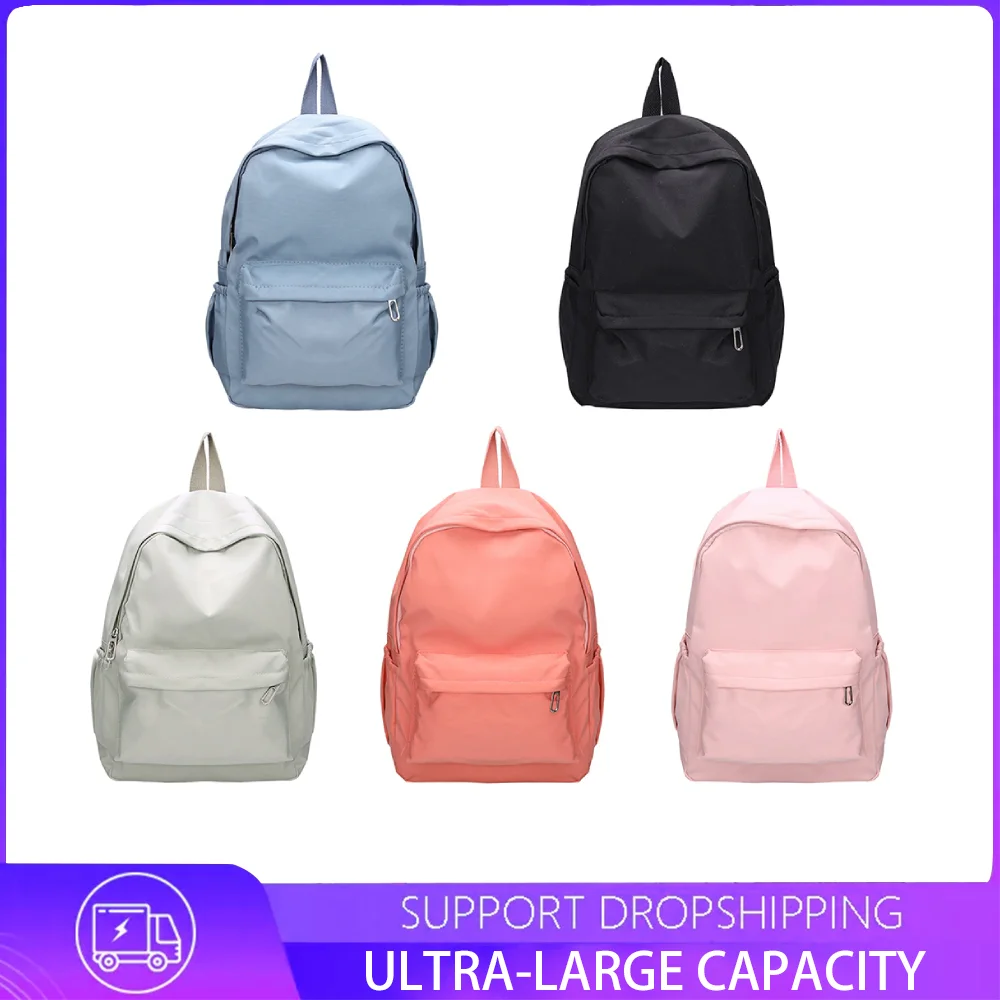 Fashion-Women-Nylon-Knapsack-Students-School-Casual-Solid-Color-Large ...