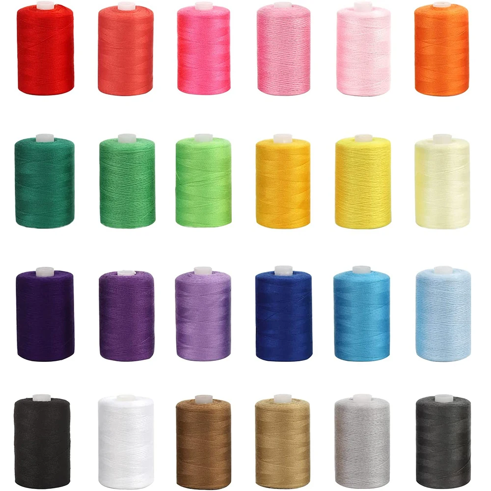 24-Colors-Sewing-Thread-Set-1000-Yard-Spool-Polyester-Thread-Stitching ...