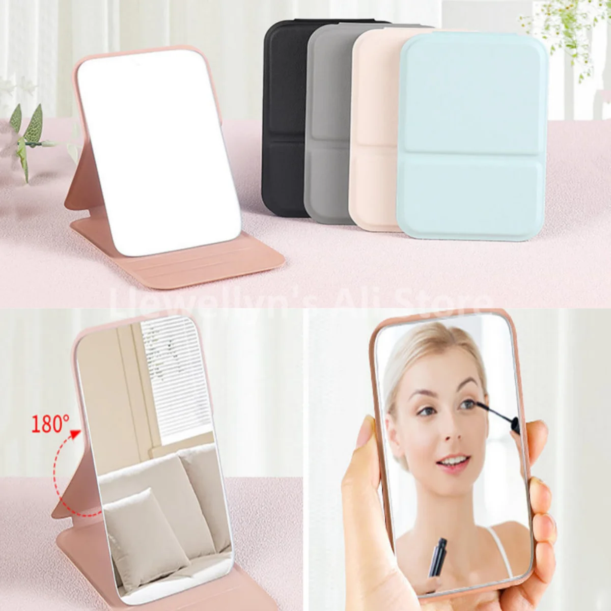 Solid-Color-Desktop-Makeup-Mirror-Pu-Leather-Simple-Portable-Handheld ...