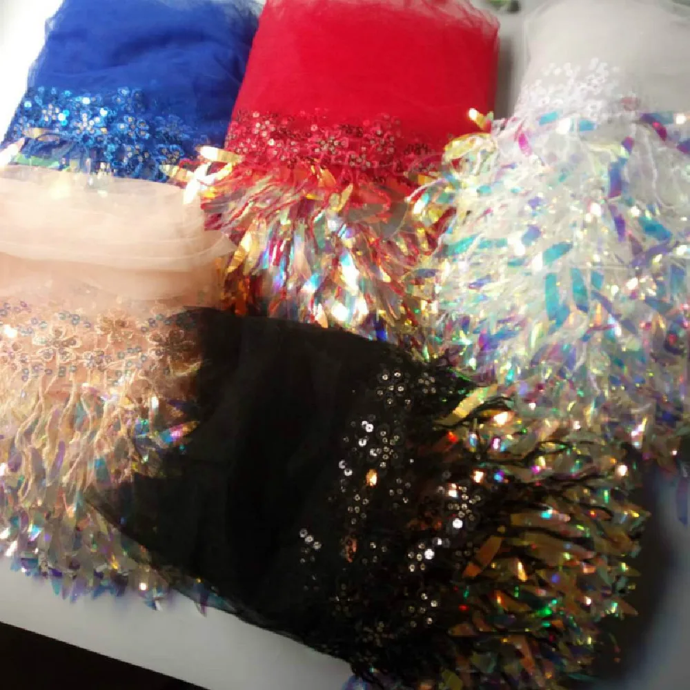 2-Yard-Sequins-Mesh-Lace-Fabric-Trim-Ribbon-Tassel-Fringe-Embroidered ...
