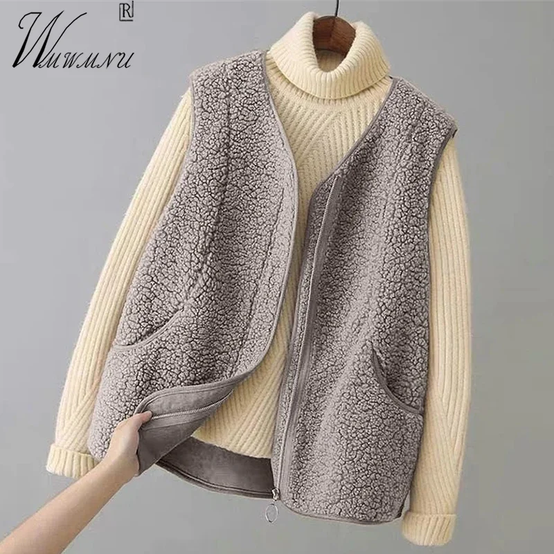 Casual-V-Neck-Short-Faux-Wool-Vest-Women-Fall-Winter-Warm-Sleeveless ...