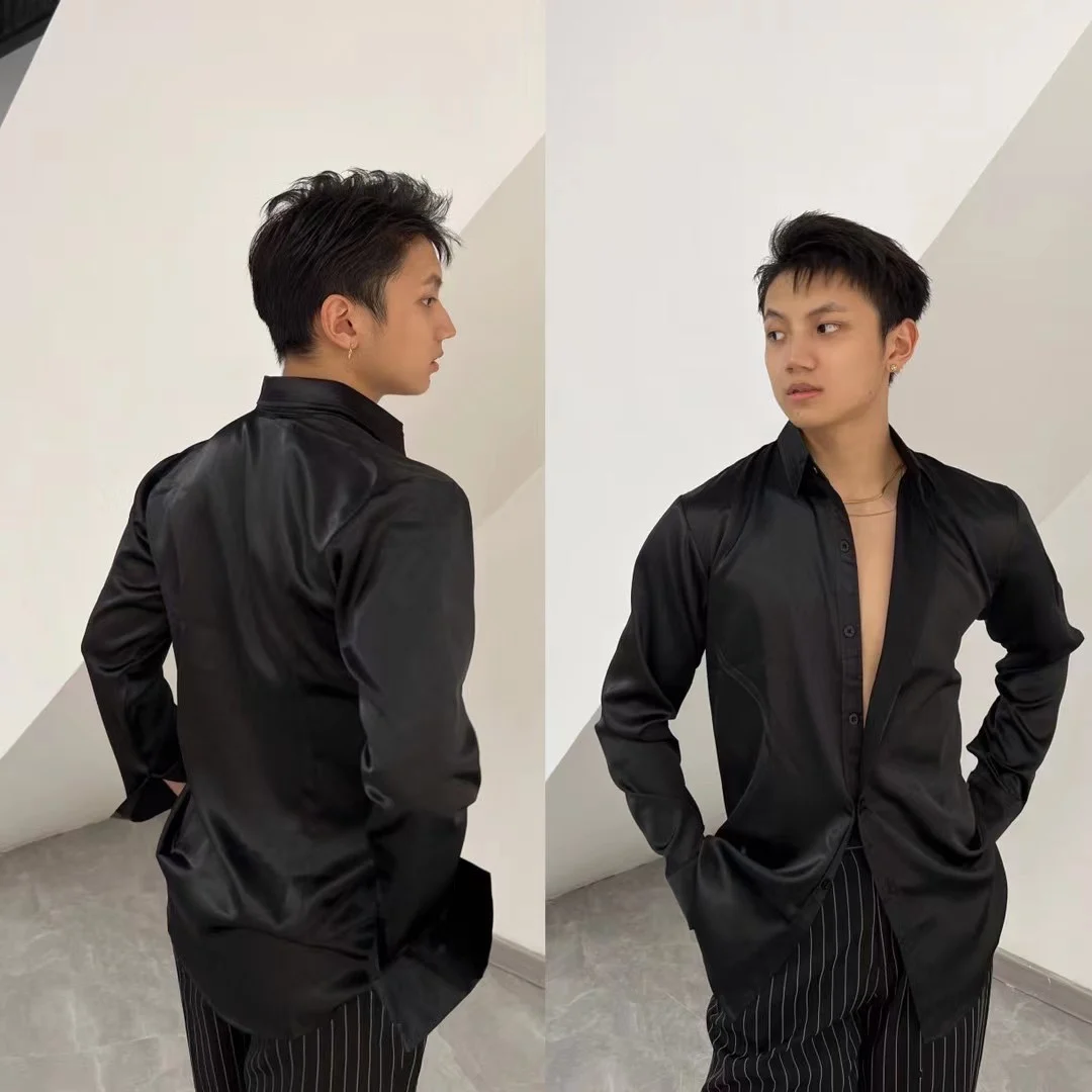 Men-S-Long-Sleeve-Shiny-Satin-Shirt-Latin-Dance-Competition-Clothes ...