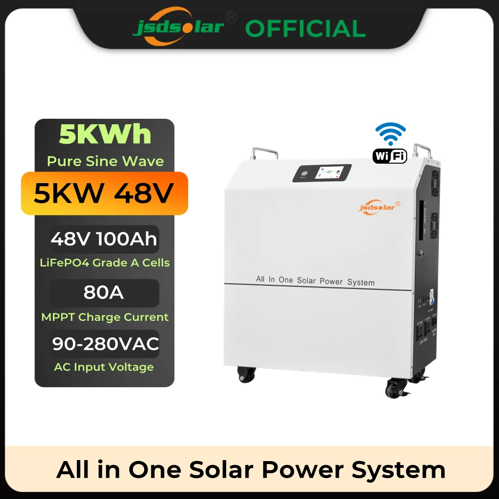 jsdsolar 5KW All In One Solar System With WIFI Monitoring 48V 5KWh LiFePO4 Battery 220V Solar ...