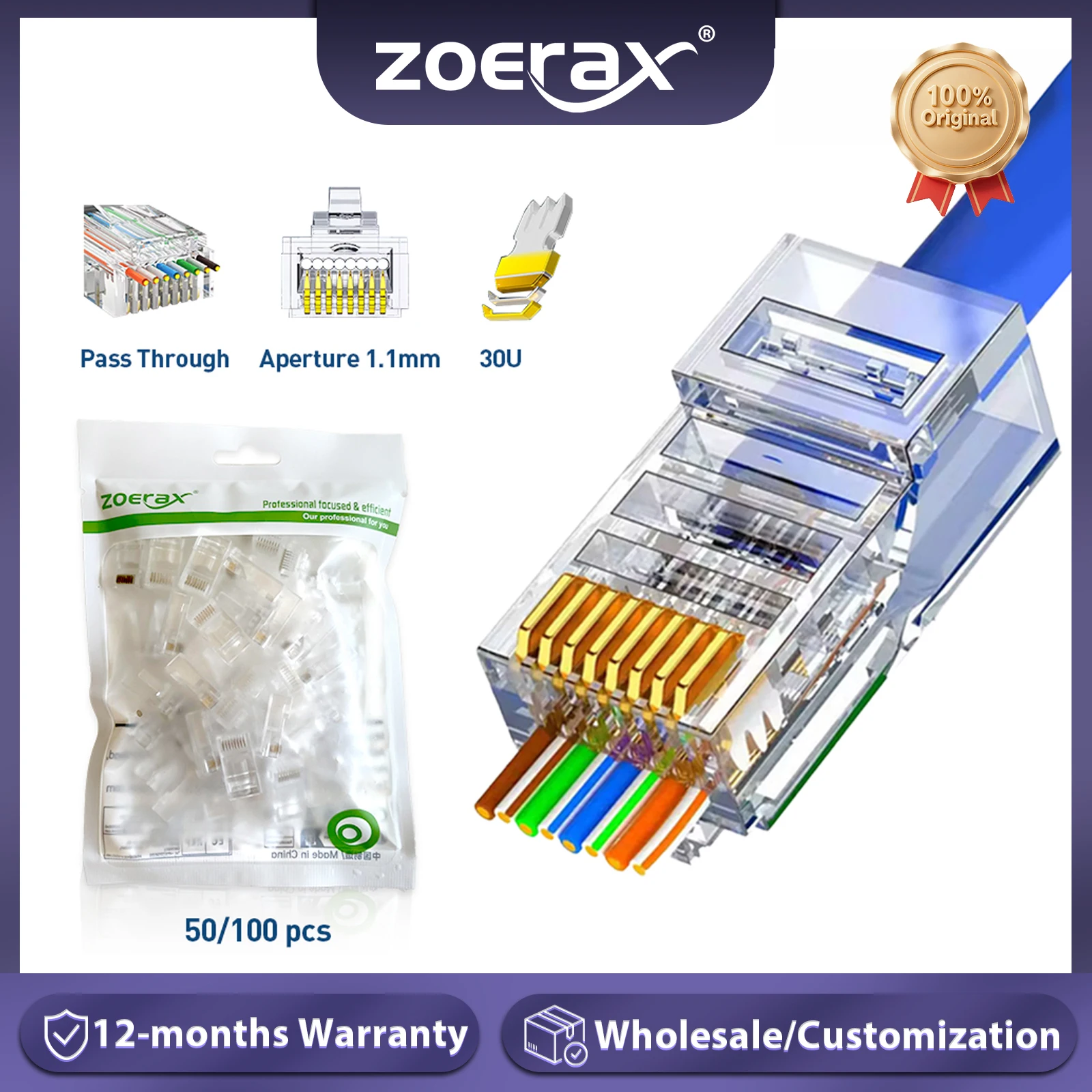 Cable Matters ZOERAX - Paquete De 100 Conectores RJ45 De Paso A Través ...