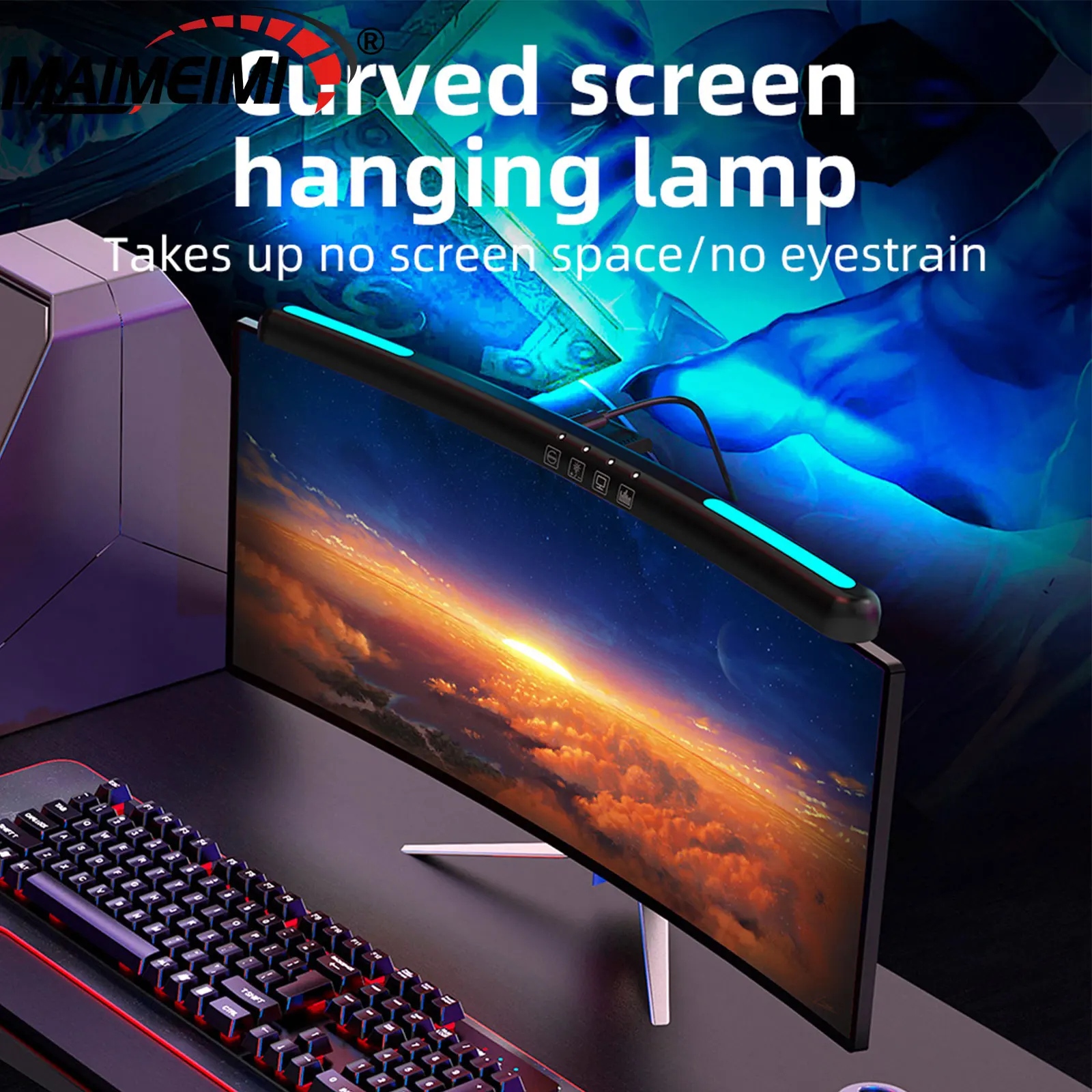 LED Desk Lamp USB Stepless Dimming Screen Hanging Lights Curved Screen ...