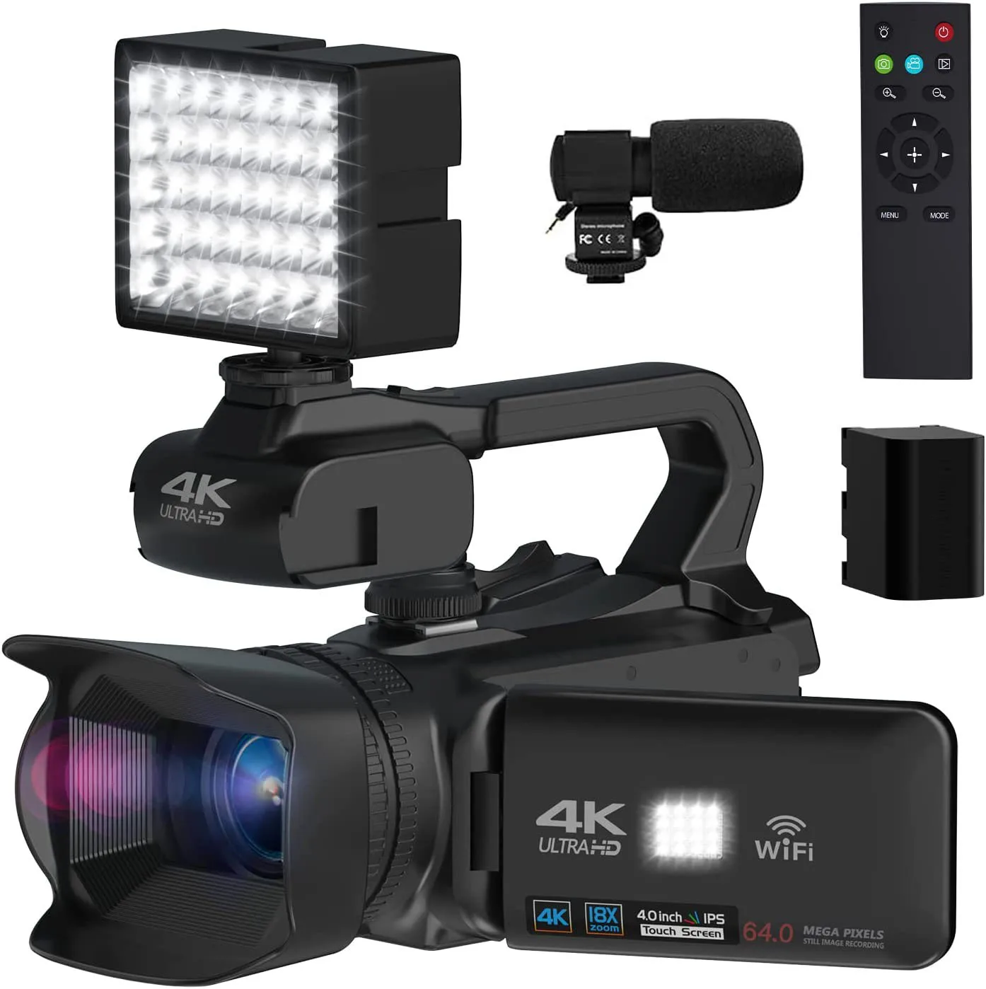 YouTube Filmadora 4K Ultra HD câmera 64MP Streaming Camera 4.0 "Touch ...