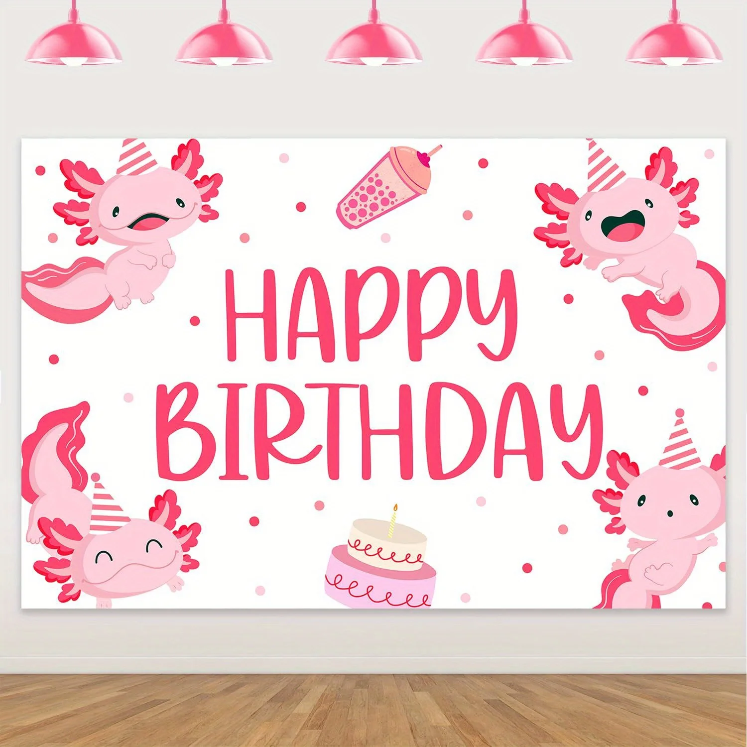Axolotl-Theme-Birthday-Decoration-Pink-Axolotl-Happy-Birthday-Backdrop ...