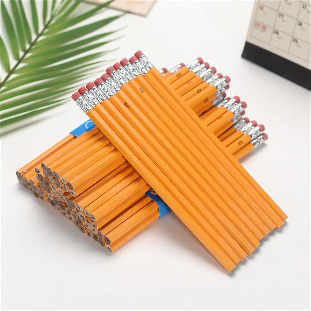 10pc Yellow Wooden Pencil With Eraser Hb Standard Pencil Student ...