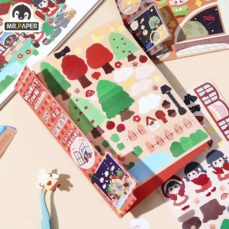 Mr. Paper 4 디자인 귀여운 스티커 동화 시리즈 귀여운 캐릭터 장식 맞춤형 스티커 팩, DIY 스크랩 북 ...