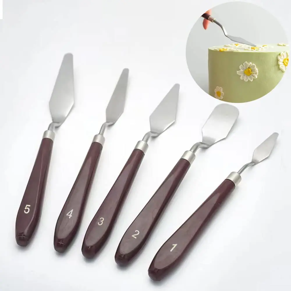Cake Cream Scraper Set Stainless Steel Cake Decoration Knife Wooden ...