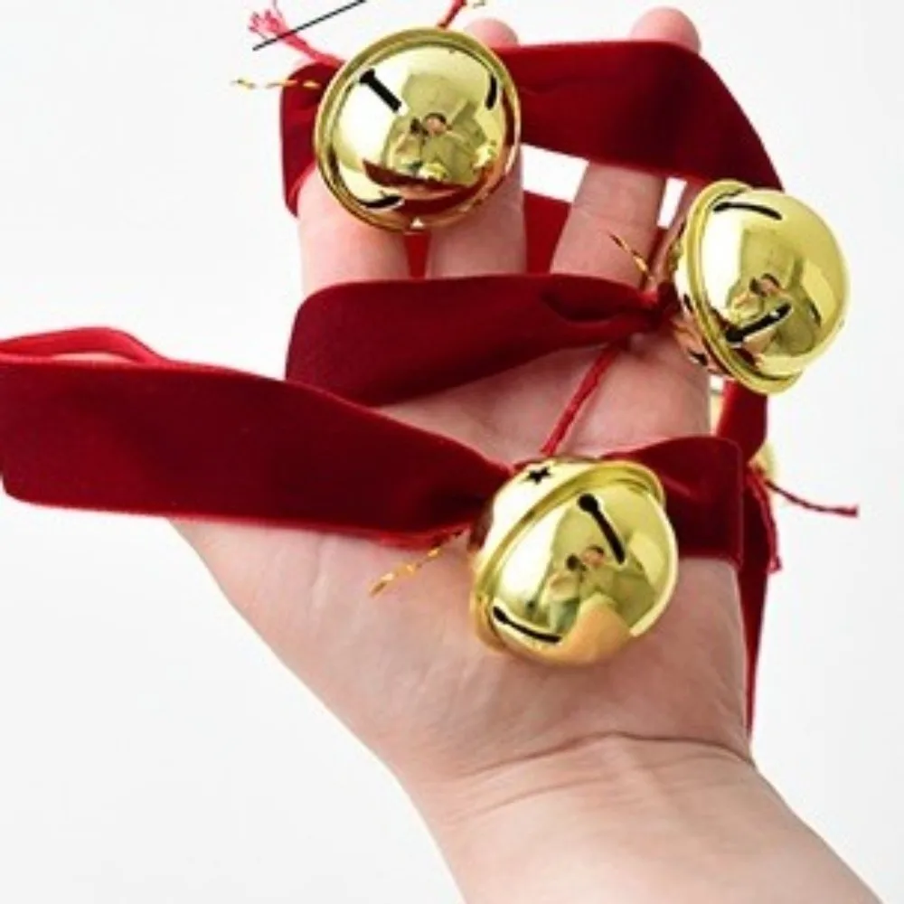 2.7m Christmas Velvet Bell Strings Iron Bell Red Ribbons Bell Pendants ...