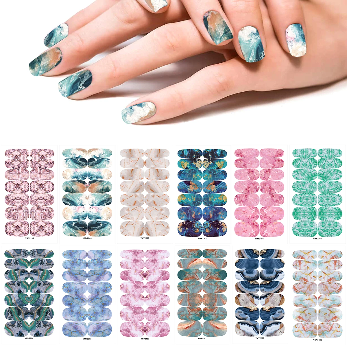 10/12 Sheets Self-adhesive Nail Stickers With Nail File Full Pack Nail ...