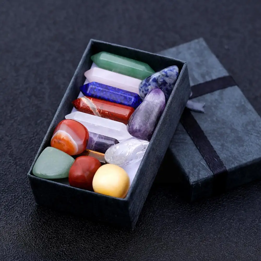 7 차크라 천연석 세트 7 색 천연 블루 스톤 박스 크리스탈 레드 토파즈 자수정 레드 옥 재스퍼 도트 아가트 V6v8