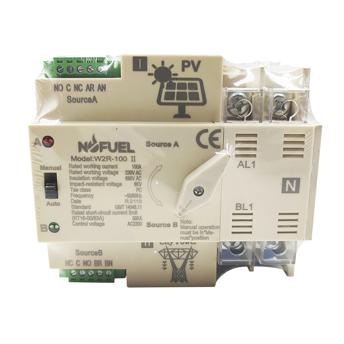 NOFUEL PV Solar Automatic Transfer Switch 2P 100A 220V Solar To Grid ...
