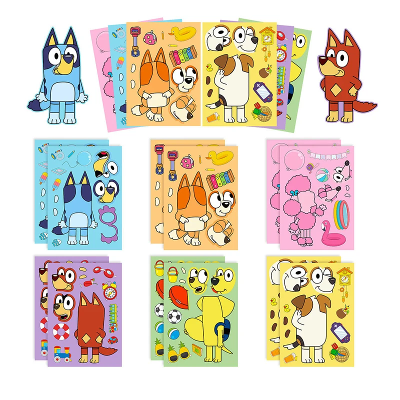6pcs/set Bluey Anime Cartoon Dog Puzzle Stickers Cute Children DIY ...