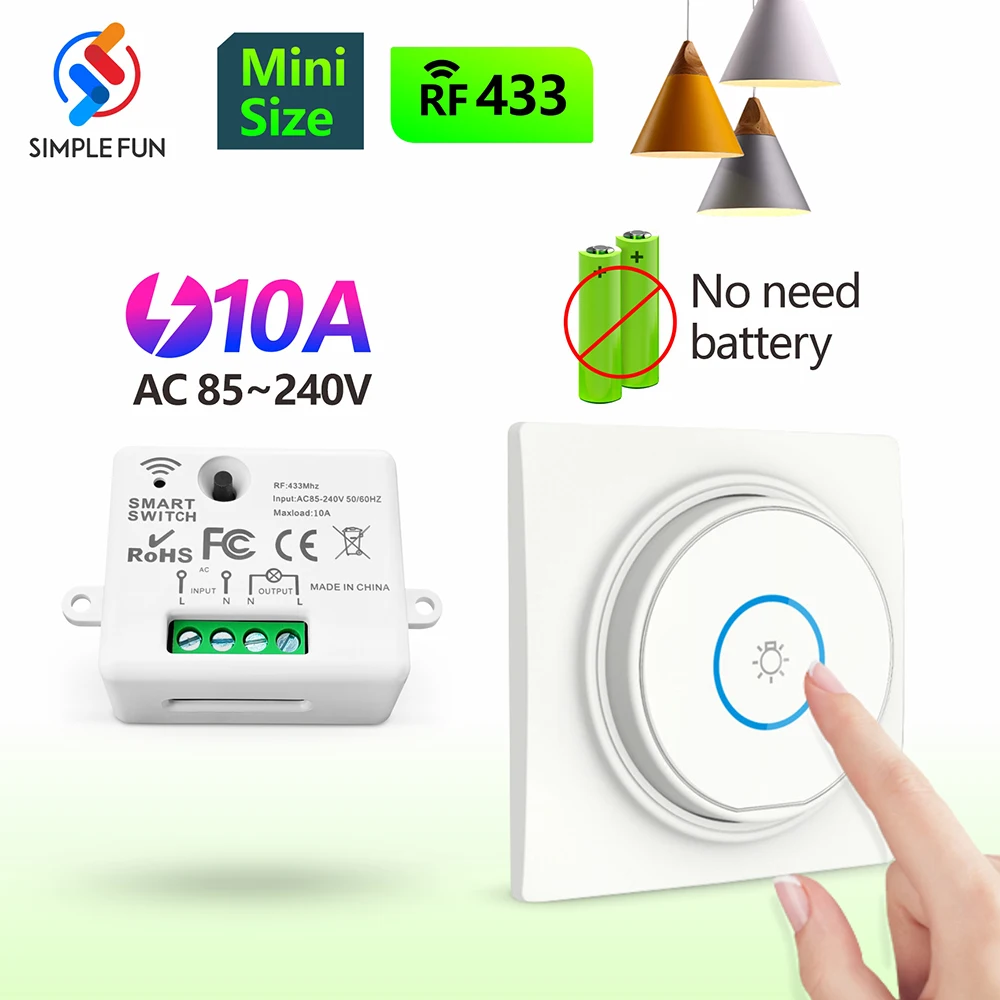 433MHz-Wireless-Smart-Light-Switch-Self-Powered-Transmitter-No-Need ...