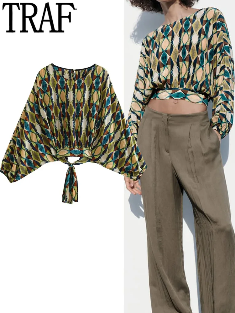 TRAF Top corto con estampado para mujer, blusa recortada con Espalda ...
