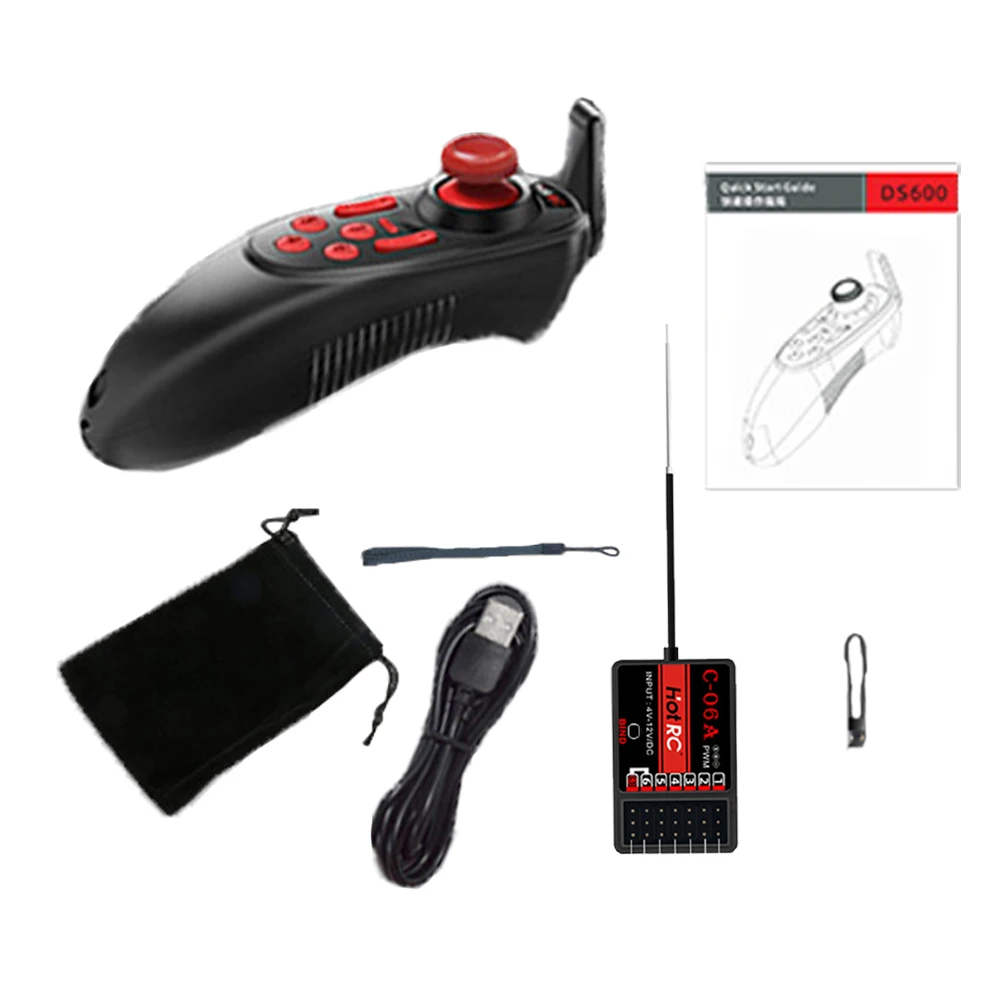 HOTRC DS-600 라디오 시스템 송신기 리모컨, RC 보트용 C-06A 채널 리시버 포함, 6CH, 2.4GHz