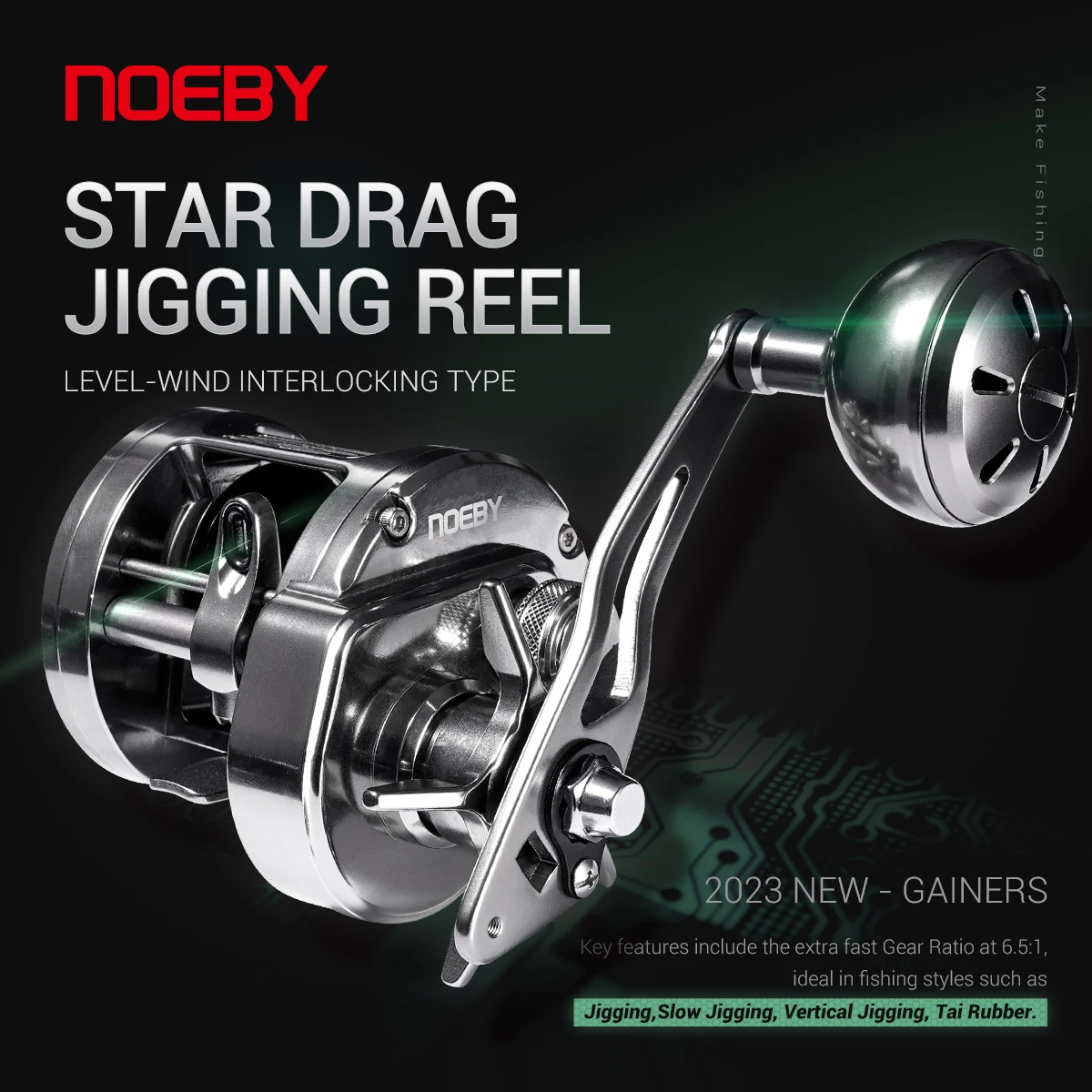 Noeby 2023 New Metal Light Jigging Reel 12kg Max Drag 383g Gear Ratio 6.5:1 Star Drag Slow ...
