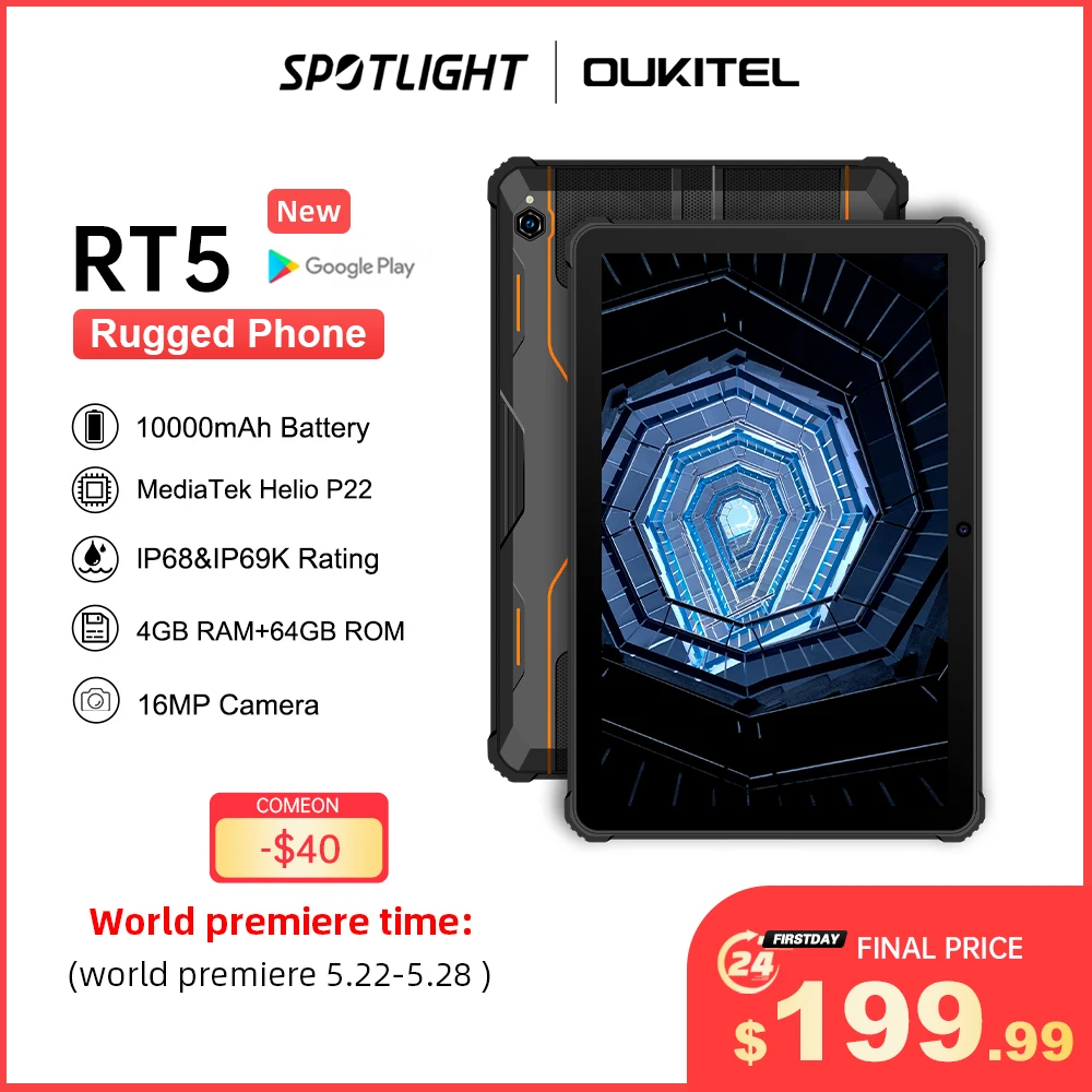 (Estreia mundial) Oukitel RT5 Rugged Tablets 10000mAh 10.1 "FHD + ,8GB ...