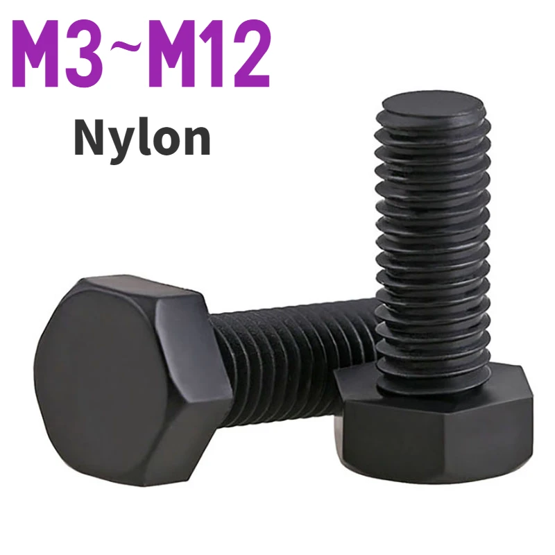 5-50PCS-Nylon-Black-Hexagonal-External-Hexagonal-Screw-M3-M4-M5-M6-M8 ...