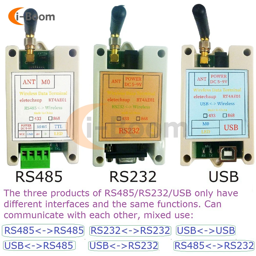 RS485 RS232 USB Transceptor Sem Fio 20DBM 433M 868M Transmissor e Receptor Módulo VHF/UHF Radio ...