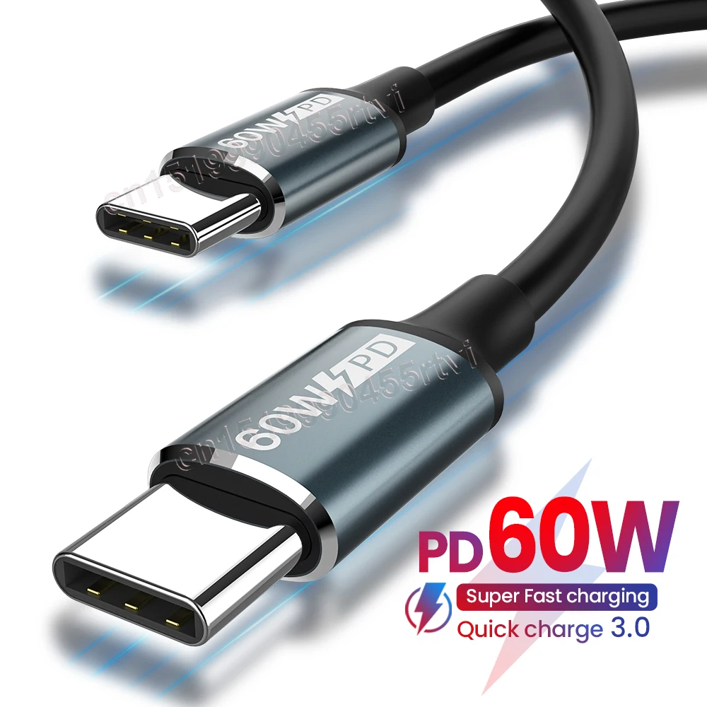 Cable USB tipo C a USB C PD 60W, Cable de carga rápida, cargador de USB C, Cable de datos para ...