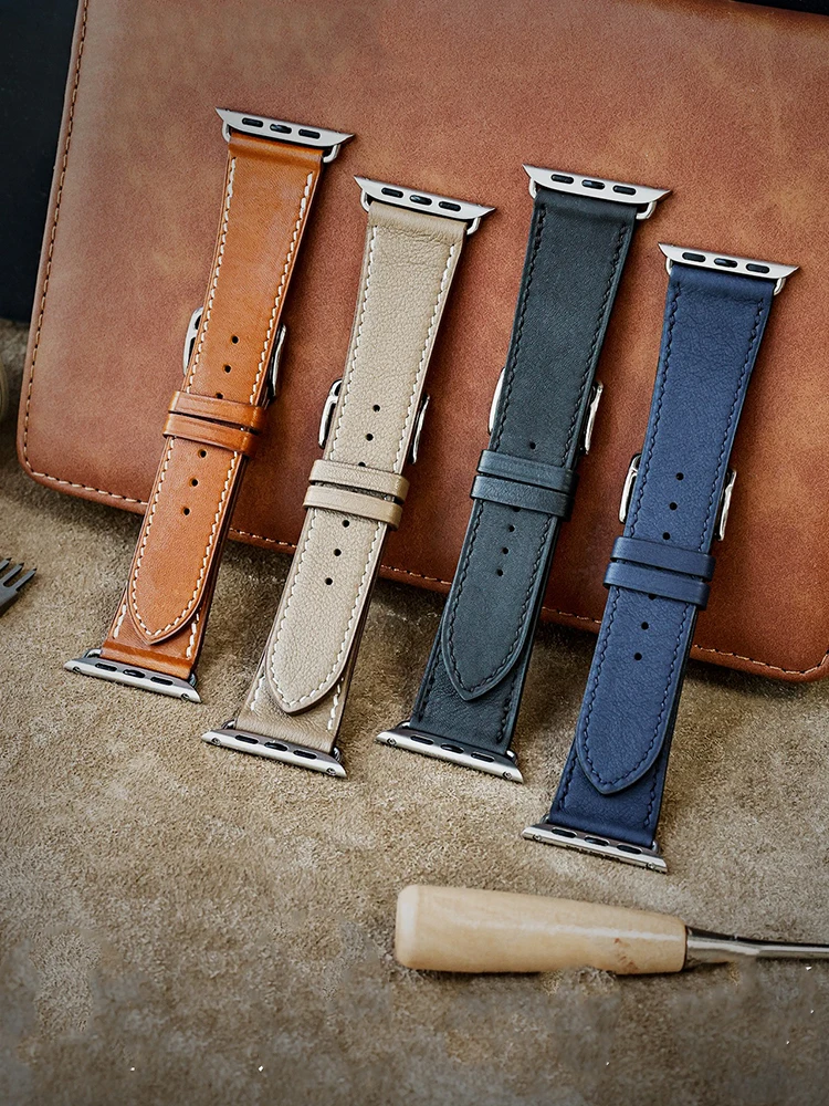Leather strap For Apple watch band 44mm 45mm 41mm 42mm 46mm 40mm ...