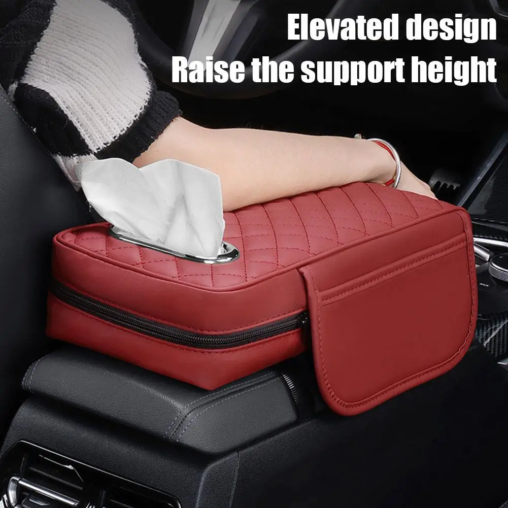 Car-Center-Console-Cushion-Pad-With-Tissue-Box-Storage-Armrest-Leather ...