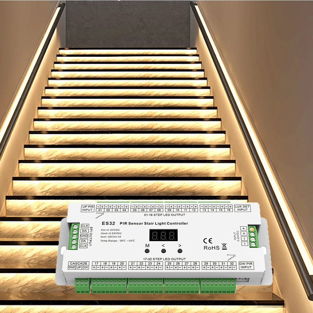 ES32-PIR-Motion-Sensor-Stair-LED-Strip-12V-GB-Pixel-SPI-Lamp-Tape-Light ...