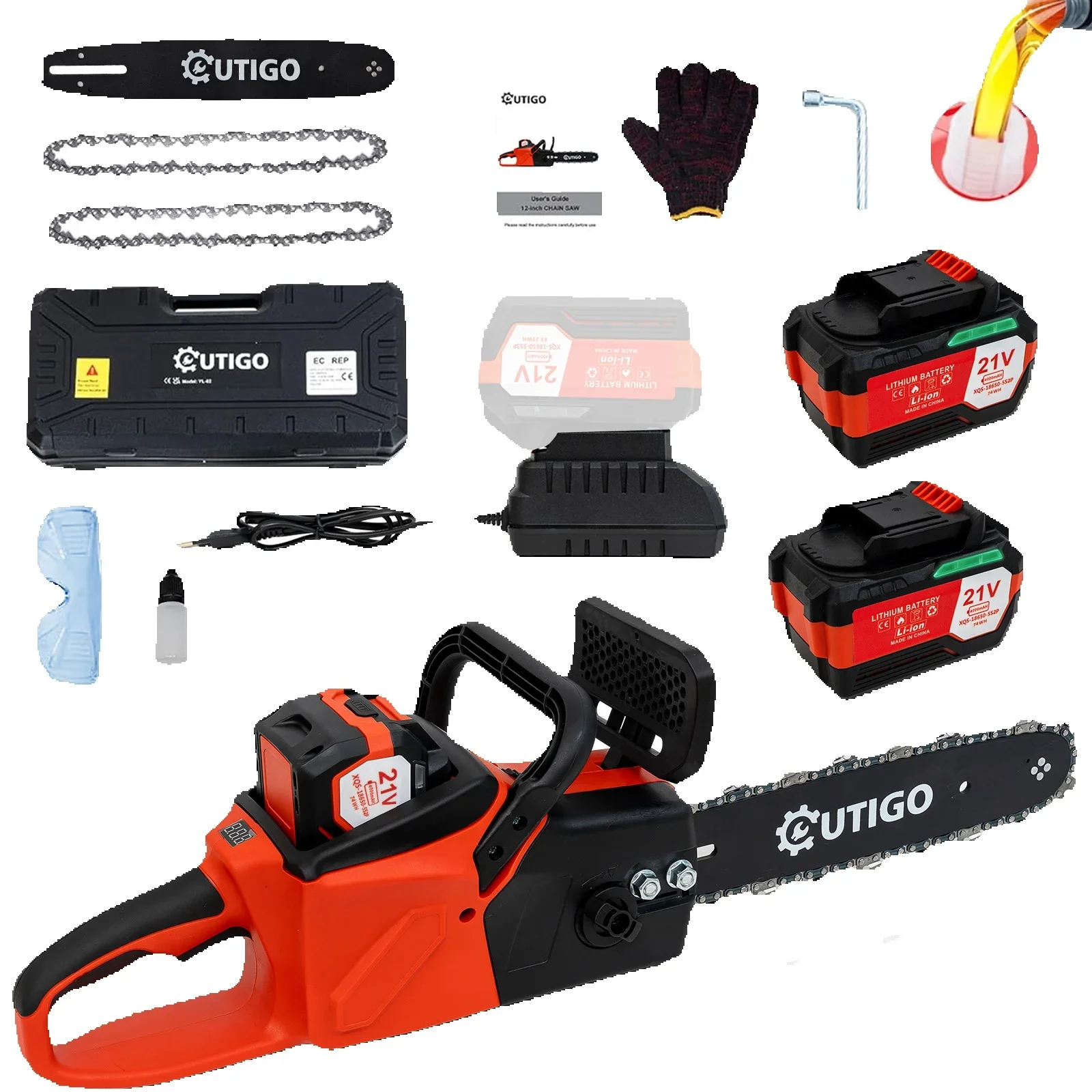 12-inch Cordless Electric Chainsaw Outigo, 1000W Brushless Motor, with ...