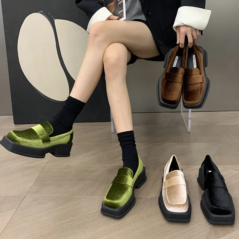 Korea-Fashion-Square-Toe-Platform-Loafers-Women-Luxury-Velvet-Moccasins ...