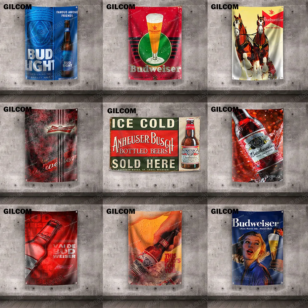Budweiser-King-of-Beer-Bar-Flag-Drink-Poster-Advertise-Logo-Sport ...