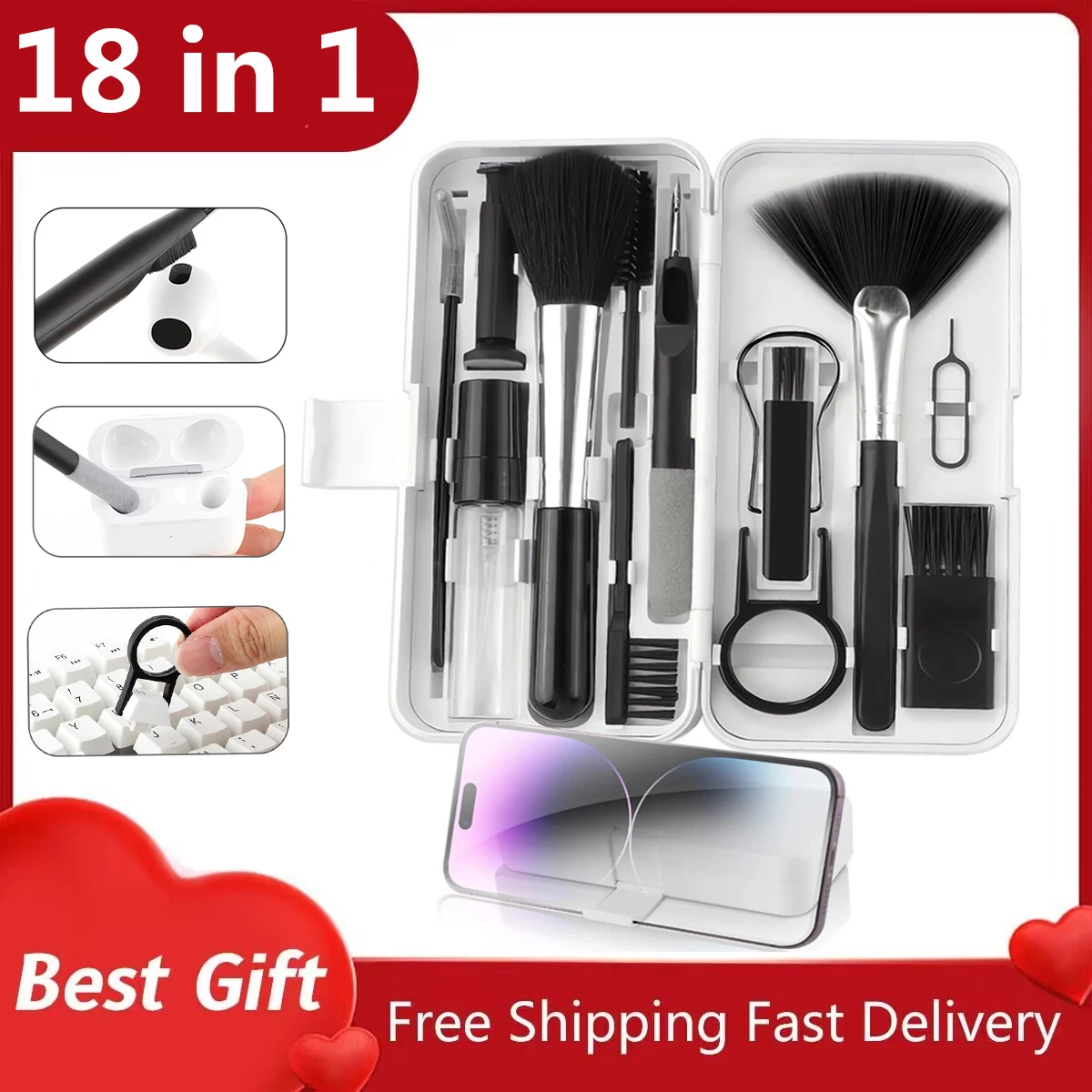 18-in-1 Computer Keyboard Cleaner Brush Kit Cleaning Tools for Airpods ...