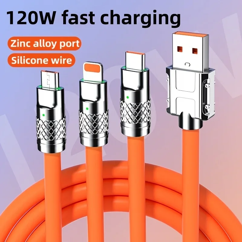 120W-Usb-Micro-Type-C-Charger-Cable-3-In-1-silicone-bold-Fast-Charging ...
