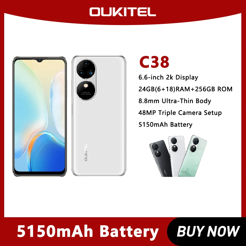 OUKITEL-C38-Ultra-Thin-Smartphone-Android14-6GB-256GB-6-6Inch-FHD-Octa ...