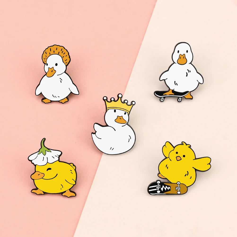 Cartoon-Cute-Ducks-Brooches-Yellow-White-Skate-Badge-Denim-Enamel-Funny ...