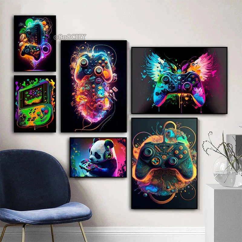Colorful Game Controller Pop Art Posters and Prints Gamer Panda Game ...